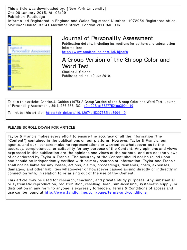 Test de Stroop Paper | PDF