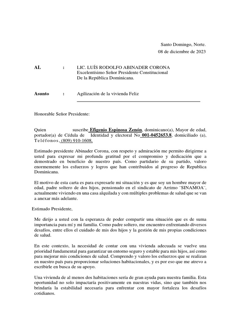 Modelo Carta al Presidente | PDF | República Dominicana