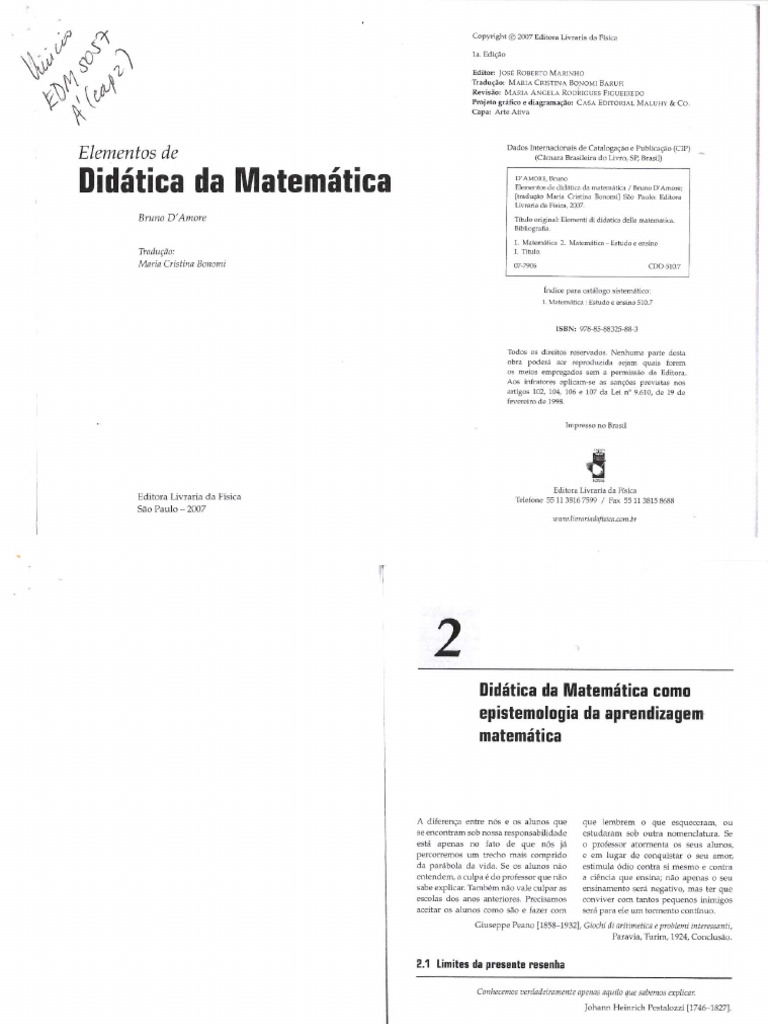 DAmore - Didática Da Matemática Como Epistemologia Da Aprendizagem ...