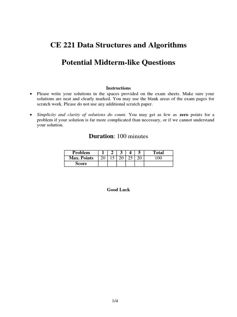 CE221 MT Questions | Download Free PDF | Computer Data | Algorithms