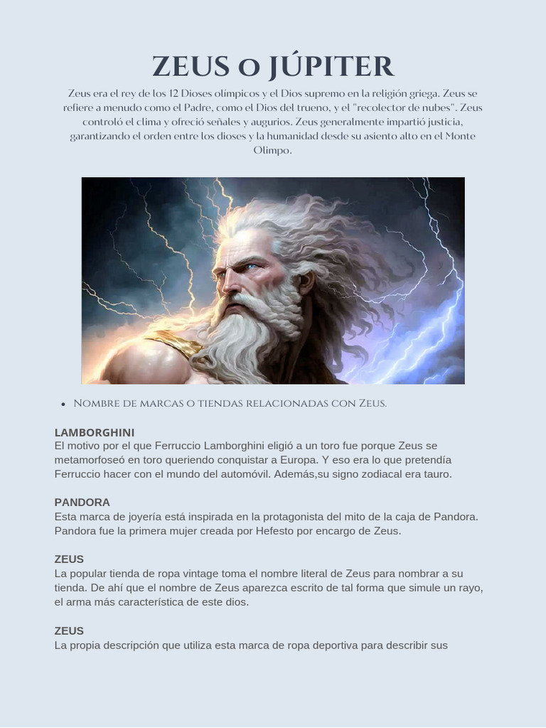 ZEUS o JÚPITER | PDF | Mitología griega | Zeus