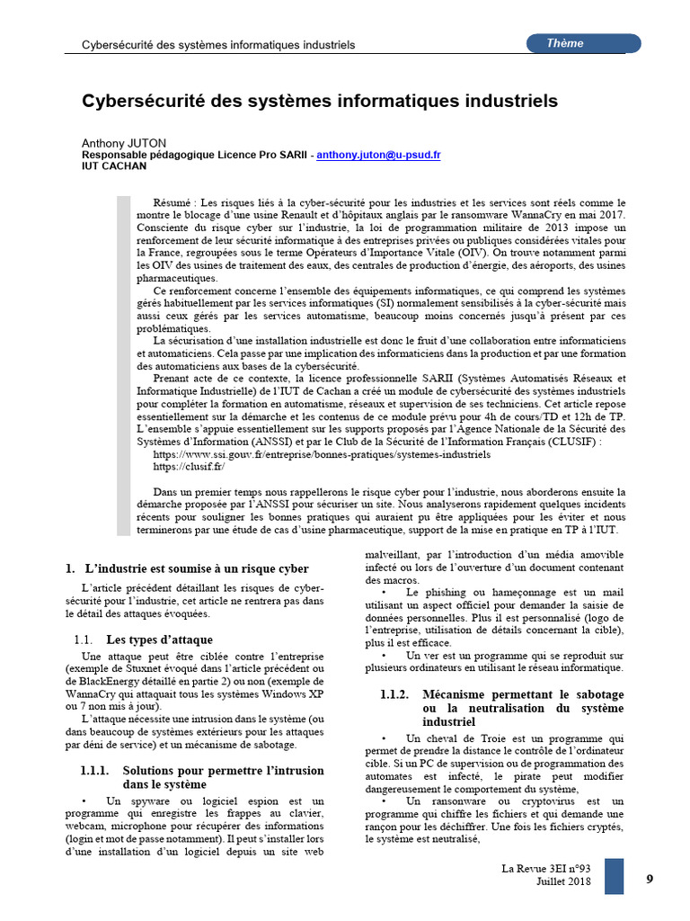 Cybersecurite Des Systemes Informatiques Industriels | PDF | Sécurité | Sécurité des systèmes d ...