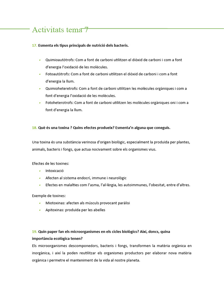 Activitats Tema Microorganismes 2n de Batxillerat | PDF