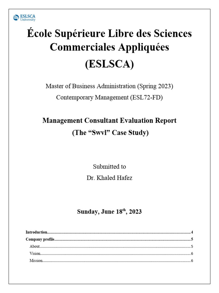 MBA - Contemporary Management (ESL72-FD) - Final Project Report (SWVL ...