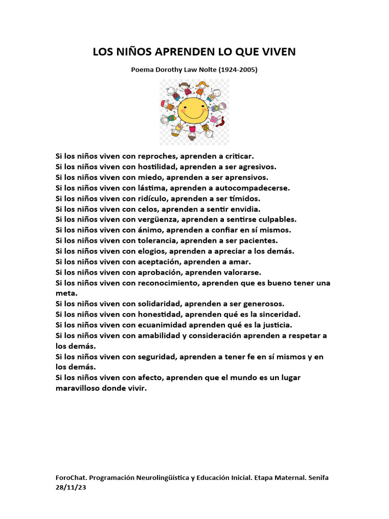 Poema Los Niños Aprenden Lo Que Viven | PDF