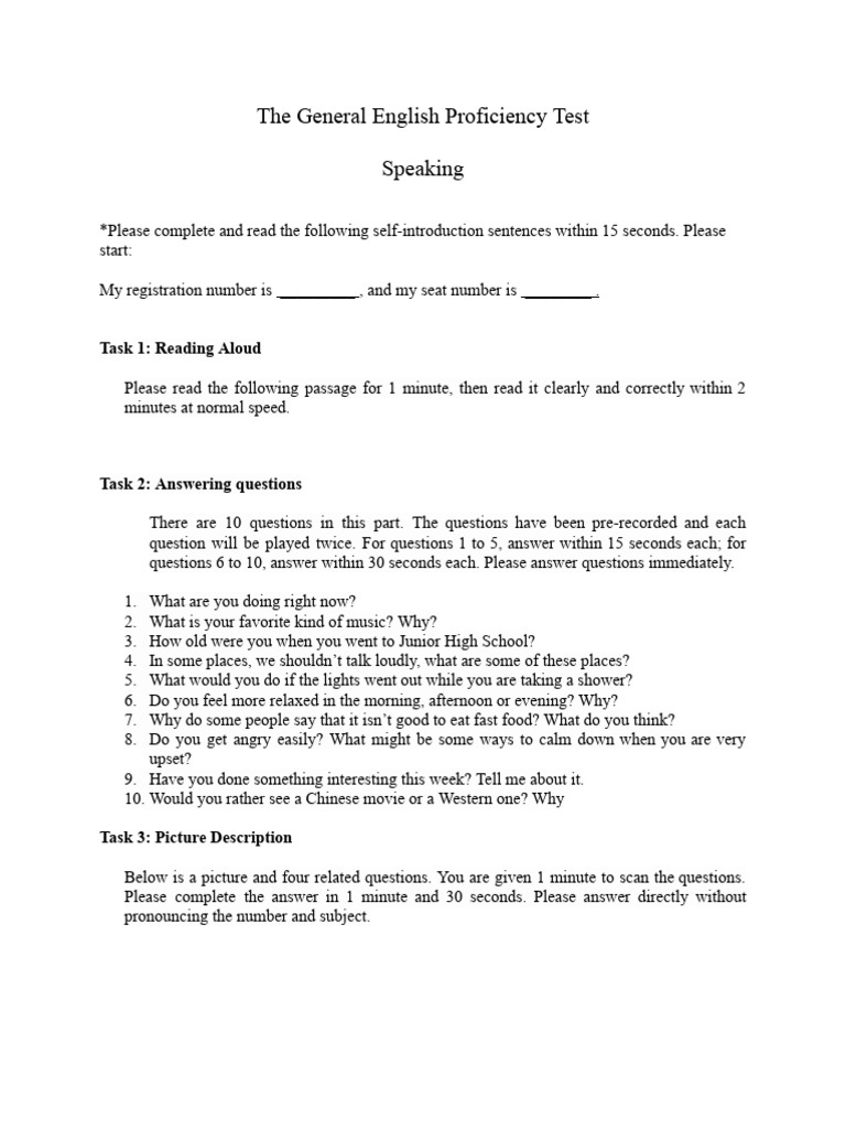 PLACEMENT TEST - Speaking (Script) | PDF