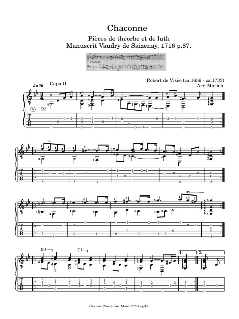 Chaconne by Robert de Visée Arr. Marieh | PDF