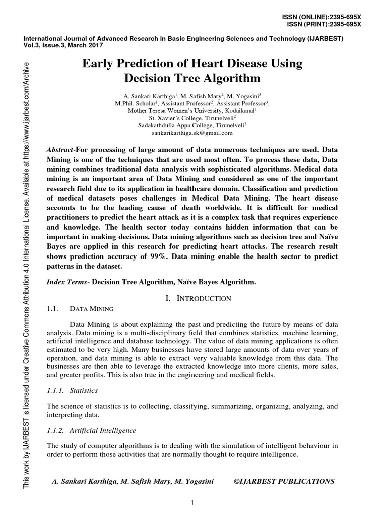 Early Prediction of Heart Disease Using Decision Tree Algorithm | PDF | Coronary Artery Disease ...