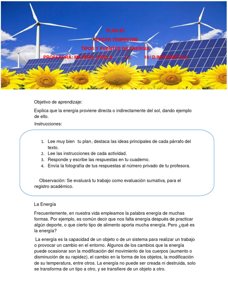 Plan 3 Tipos y Fuentes de Energia | PDF | Energía solar | Dom