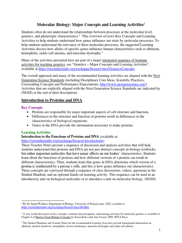 Molecular Biology Overview TN | PDF | Gene | Dna