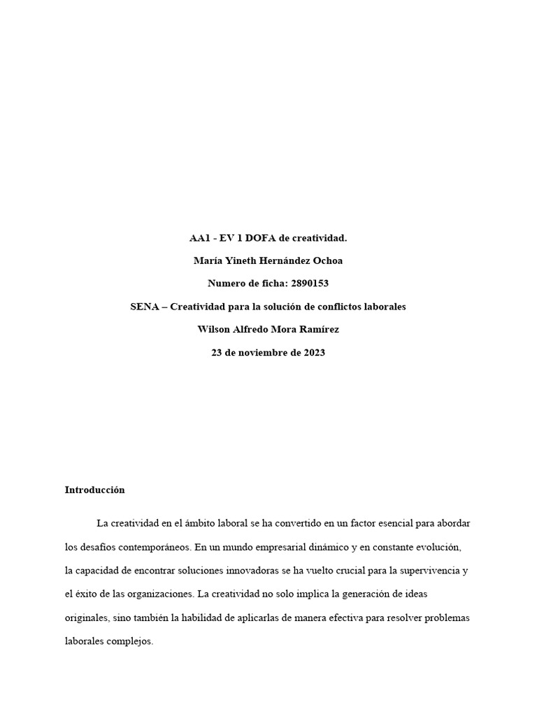 Formato Matriz DOFA AA1 | PDF | Análisis FODA | Creatividad