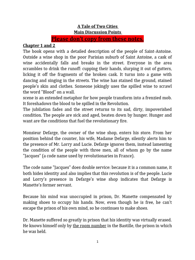 Chapter Summaries of A Tale of Two Cities | PDF | A Tale Of Two Cities