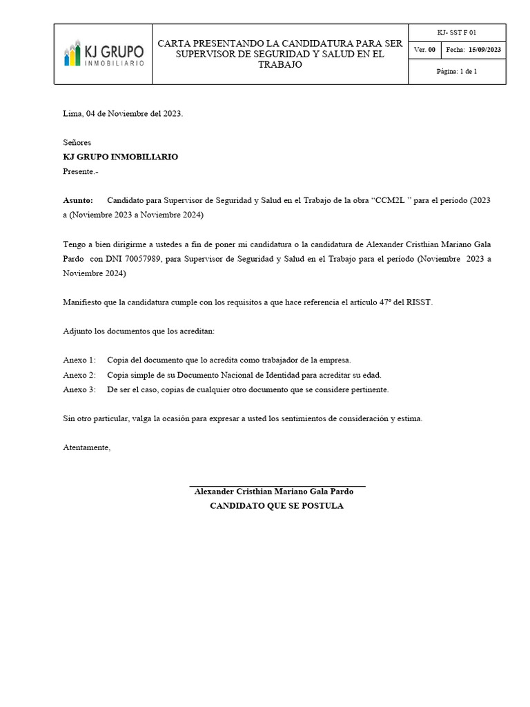 3.1carta Presentando La Candidatura para Ser Supe | PDF 3.1carta Presentando La Candidatura para Ser Supe | PDF