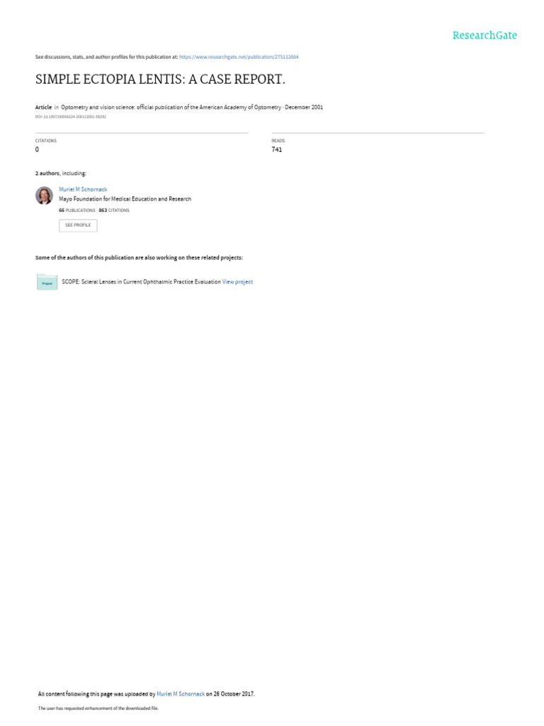 Simple Ectopia Lentis A Case Report | PDF | Visual System | Medical ...