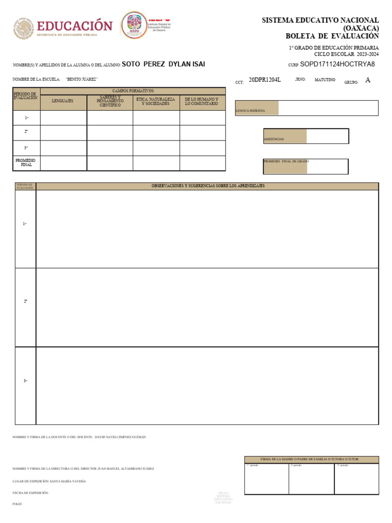 Boletas Primaria 2023-2024 | PDF