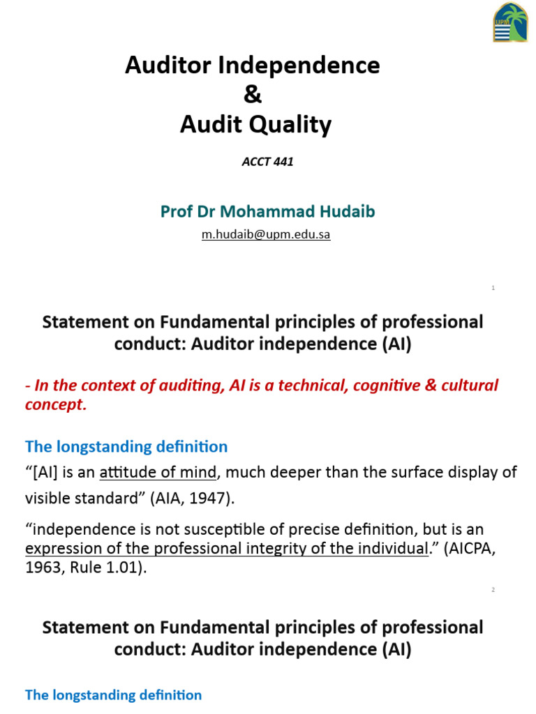 Auditor Independence & Quality | PDF | Audit | Audit Committee