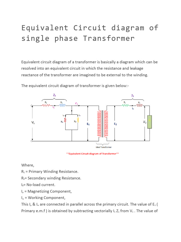 Equivalent Circuit Diagram of Single Phase Transformer | PDF