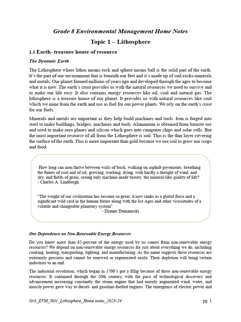 Gr8 EVM - Lithosphere Home Notes - 2023-24 - Final Edited | PDF ...