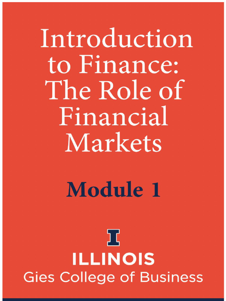 Introduction To Finance - The Role of Financial Markets Module 1 | PDF ...