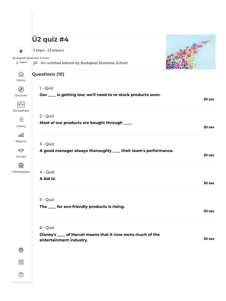 Ü2 Quiz #4 - Details - Kahoot! | PDF | Games & Activities