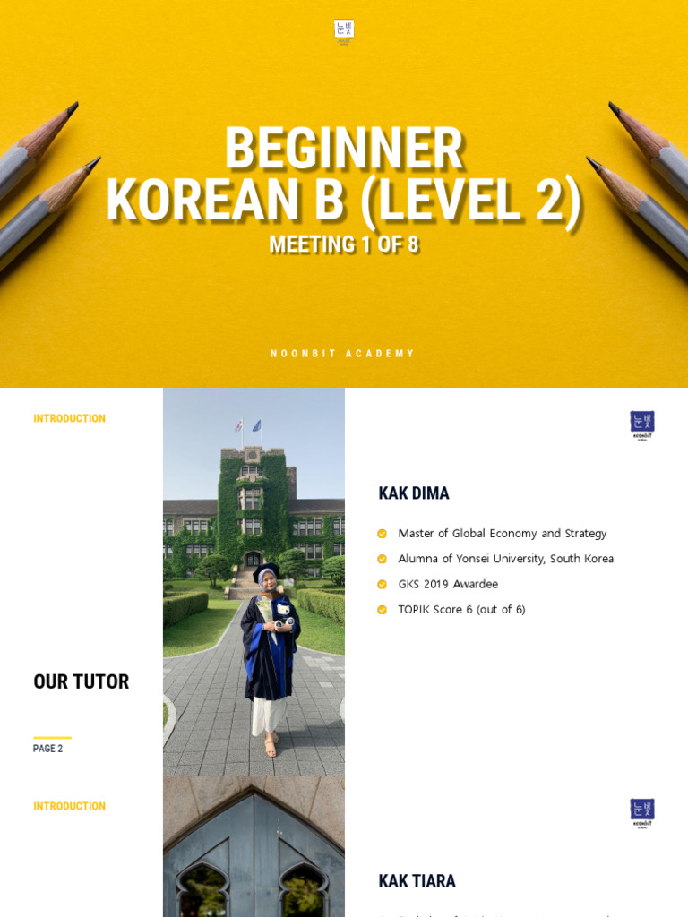 Beginner Korean B (Lv.2) - Meeting 1 | PDF