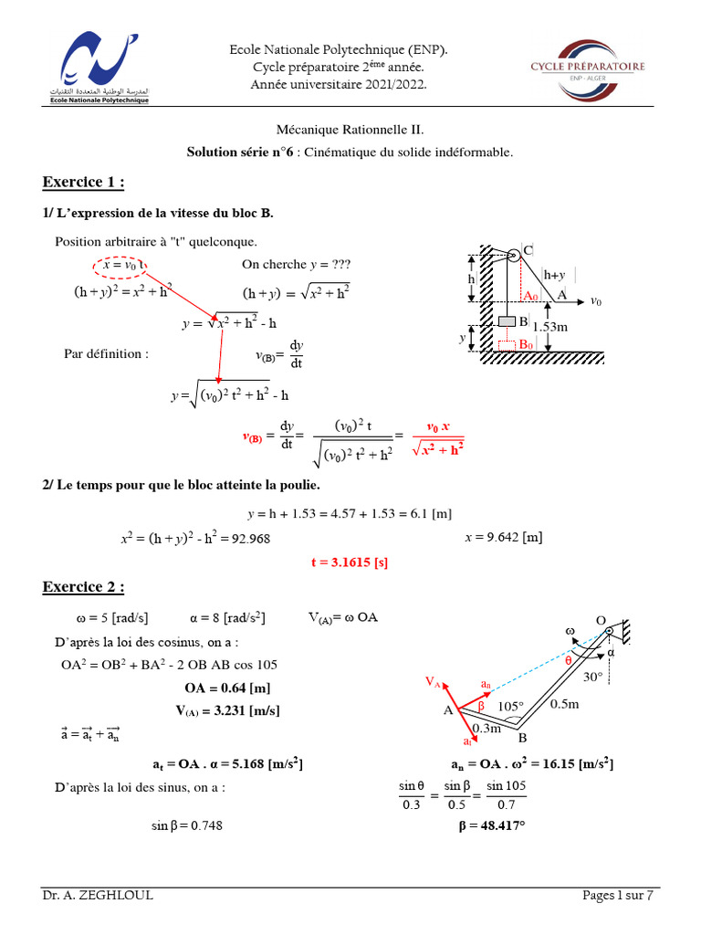 Solution - TD 6 (Cinématique Du Solide Indéformable) | PDF