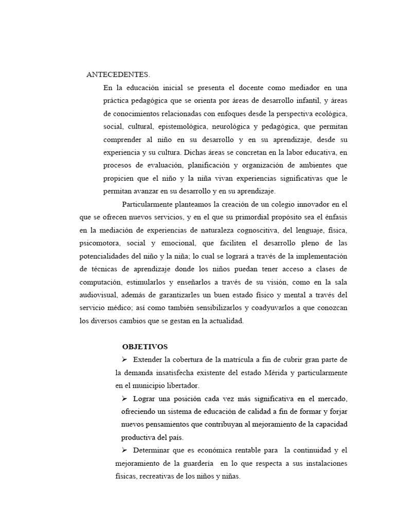 Proyecto Guarderia. | PDF | Aprendizaje | Educación de la primera infancia