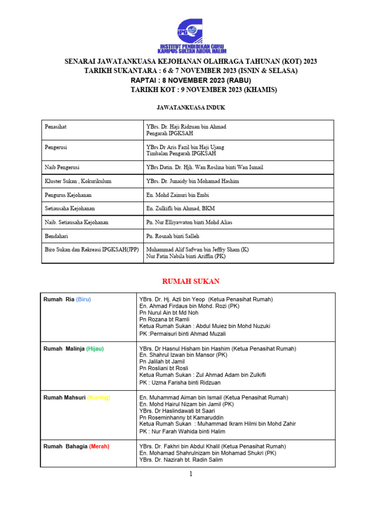 Mah Sukan Pensyarah Dan Akp 2023 | PDF