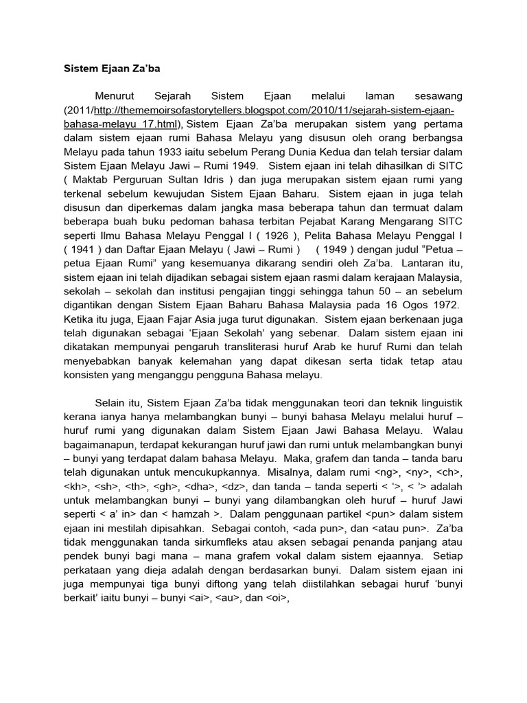 Sistem Ejaan Za | PDF