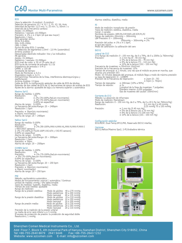 MONITOR COMEN C60-Multiparameter Monitor-Adult-13 Types Arrythmia Español | PDF | Presión ...