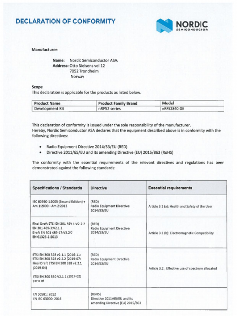 nrf52840 DK - Eu Declaration of Conformity | PDF