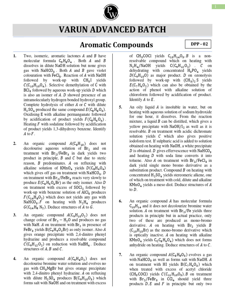 Aromatic Compounds DPP 02 | PDF | Sodium Hydroxide | Hydrogen Compounds
