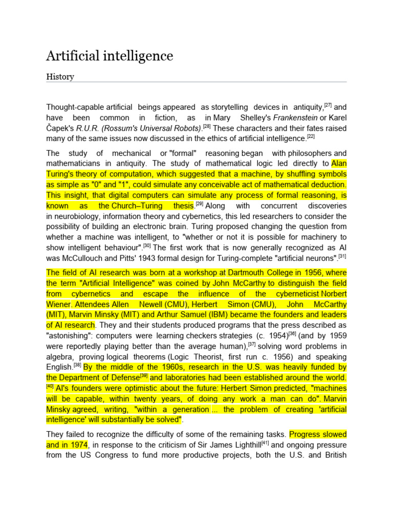 Artificial intelligence history | PDF | Artificial Intelligence ...
