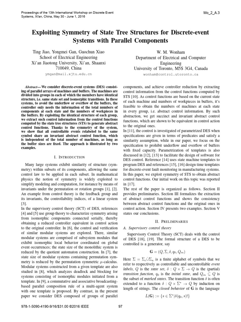 Exploiting Symmetry of State Tree Structures For Dsicrete Event Systems With Parallel ...