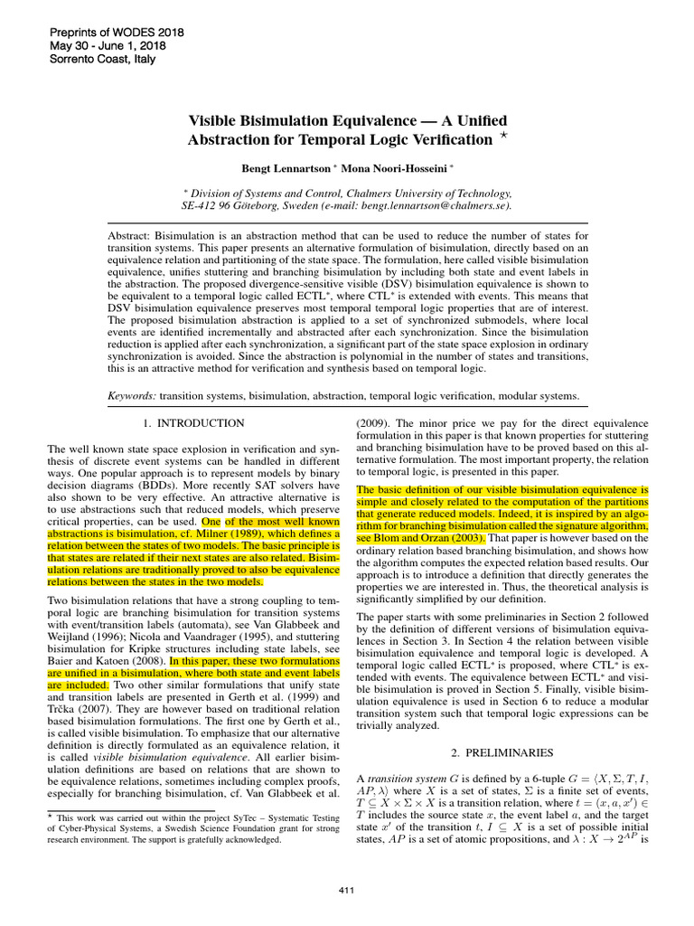 Visible Bisimulation Equivalence - A Unified Abstraction For Temporal Logic Verification | PDF ...