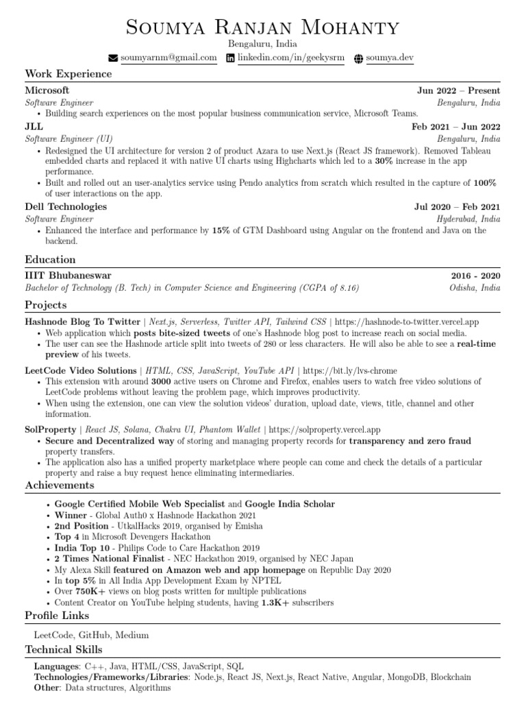 Soumya Ranjan Mohanty - Resume | PDF | Java Script | Web Application Soumya Ranjan Mohanty - Resume | PDF | Java Script | Web Application