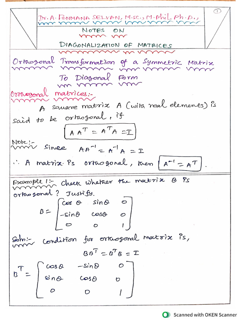 Unit 1 Matrices Diagonalization Pdf