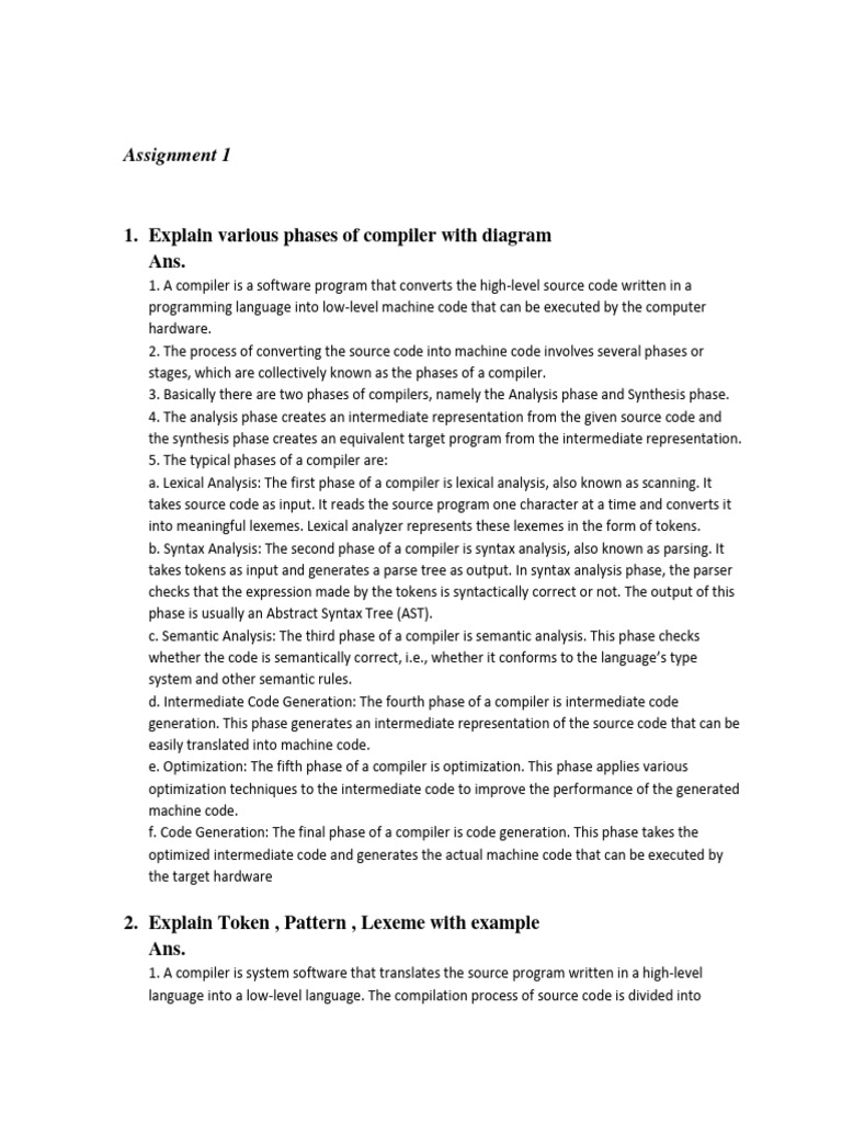 CD Assignment Question Bank | PDF | Parsing | Compiler