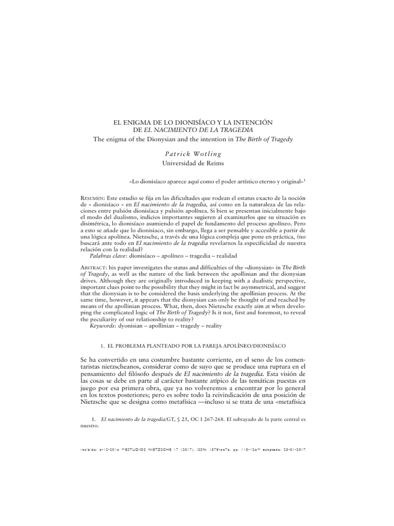 El Enigma de Lo Dionisíaco y La Intención de El NDLT | PDF | Friedrich ...
