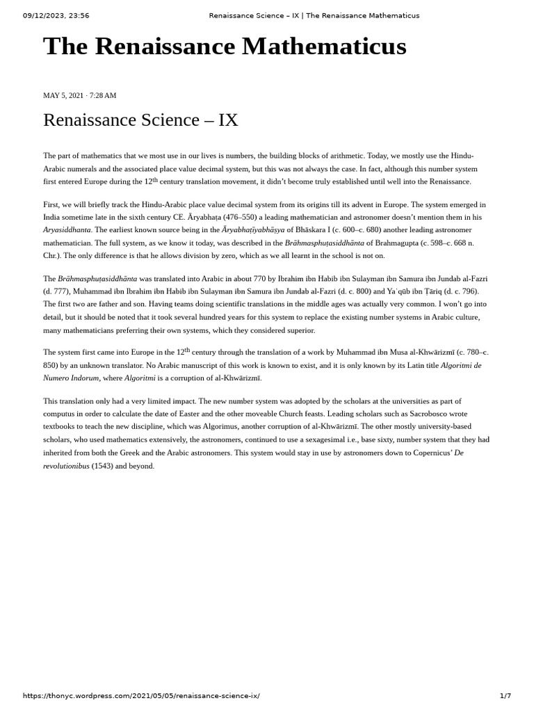 Renaissance Science – IX _ The Renaissance Mathematicus | PDF | Mathematics