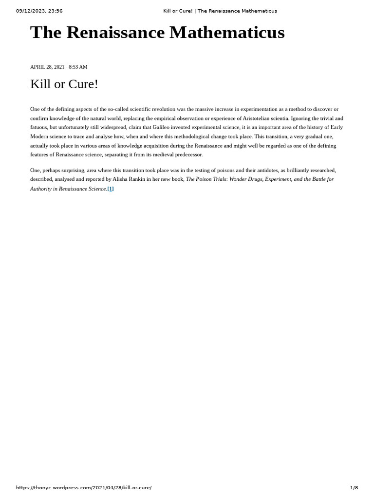 Kill or Cure! - The Renaissance Mathematicus | PDF | Social Science ...