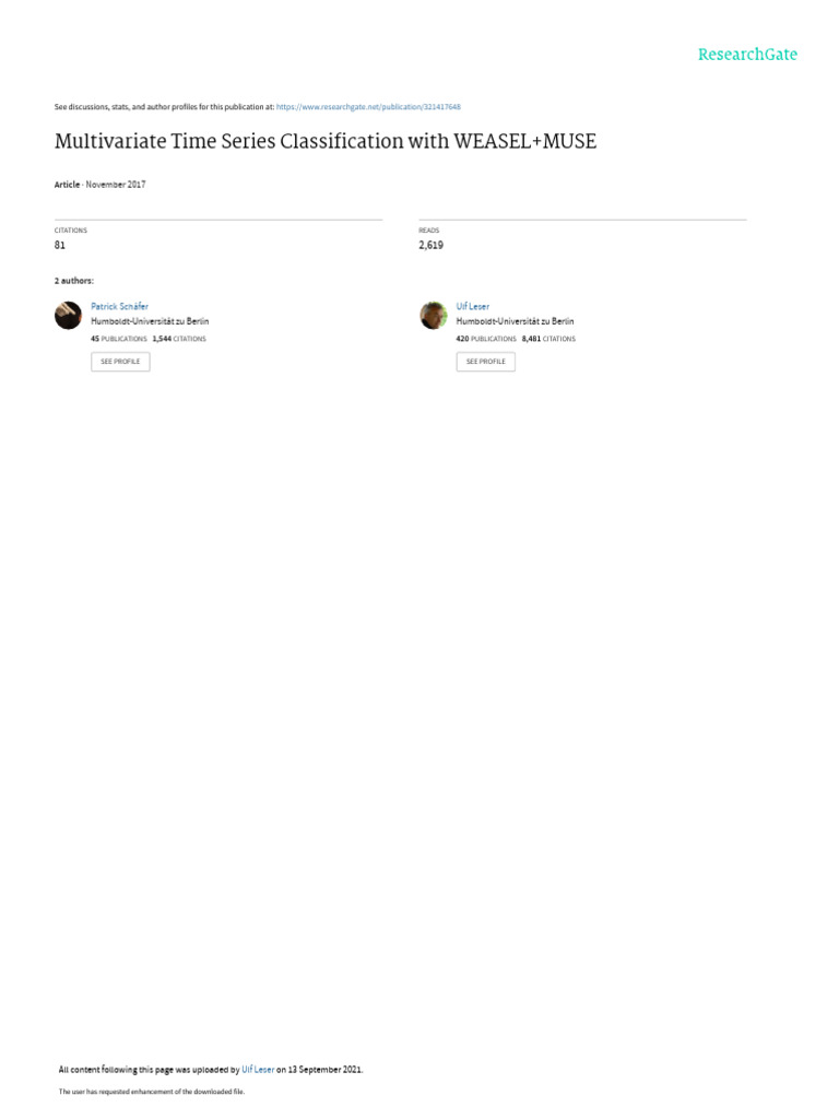 Multivariate Time Series Classification With WEASE | PDF | Statistical Classification | Time Series
