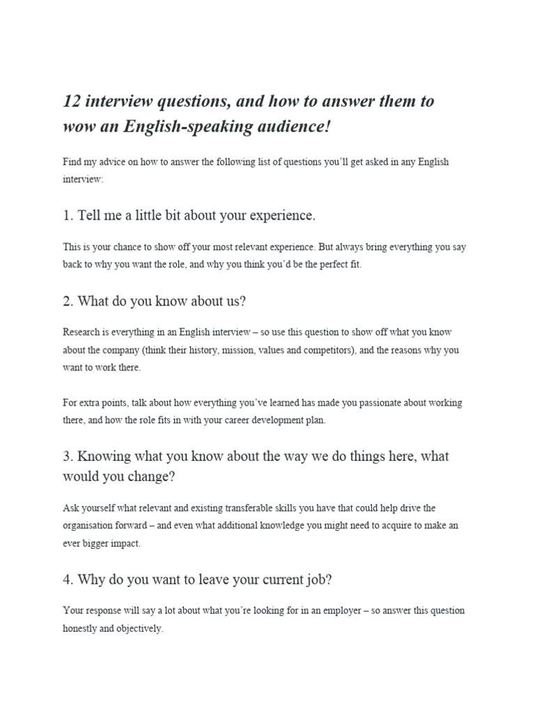 English Interview | PDF | Salary | Job Interview