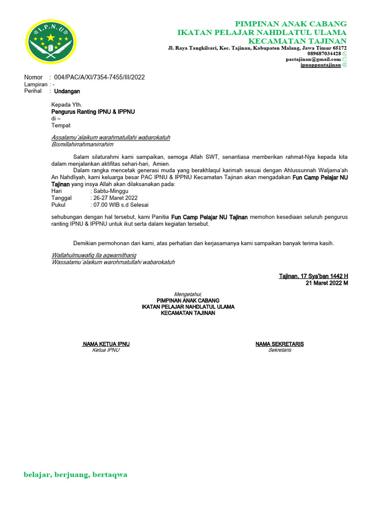 Contoh Surat Umum Ipnu | PDF
