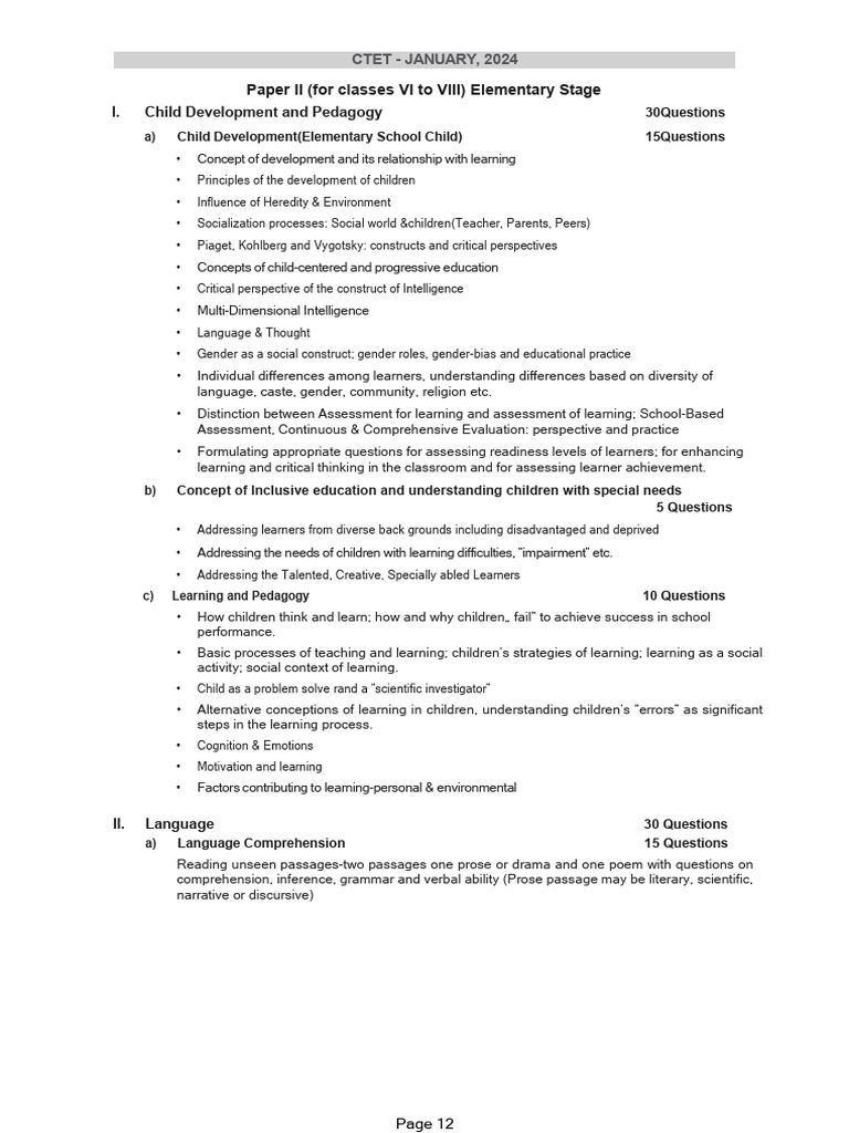 CTET Paper 2 Syllabus | PDF | Mathematics | Reading Comprehension