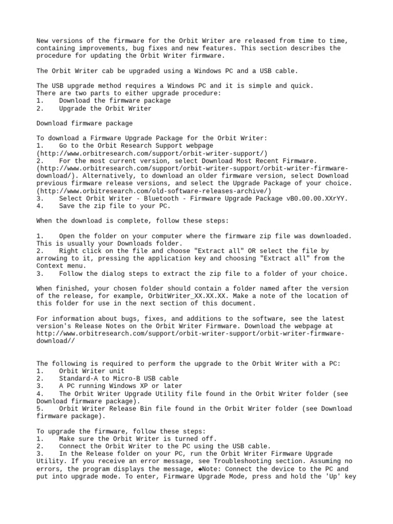 Orbit Writer - Bluetooth - Firmware Upgrade Procedure v1.0 | PDF ...
