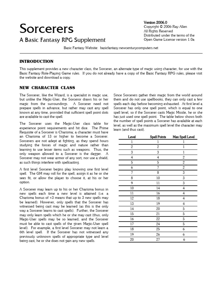 BFRPG: Sorcs | PDF | Magician (Fantasy) | Copyright