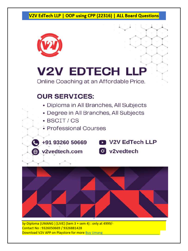 Vimp Oop With C Board Questions V2v Pdf Class Computer Programming Scope Computer