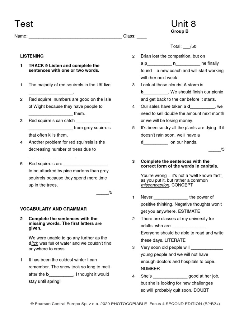 Focus 4 Unit 8 Test Group B | PDF