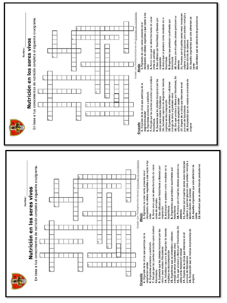 Crucigrama Nutricion en Seres Vivos | PDF Crucigrama Nutricion en Seres Vivos | PDF